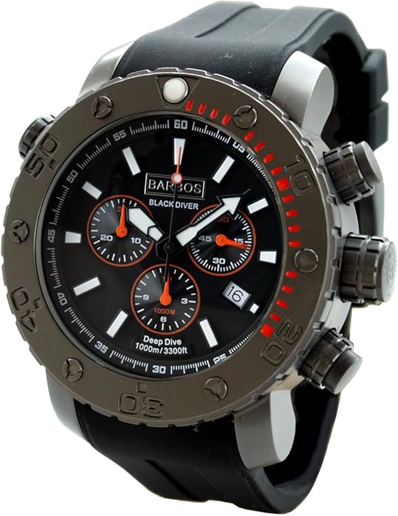 BARBOS - Black Diver Diver Watch 100 ATM : BARBOS: Amazon.co.uk: Watches