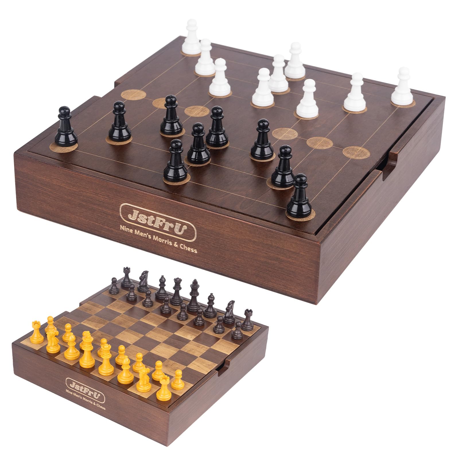 Deluxe Nine Men's Morris & Chess Board Game Set with Wizard Chess Twist ...