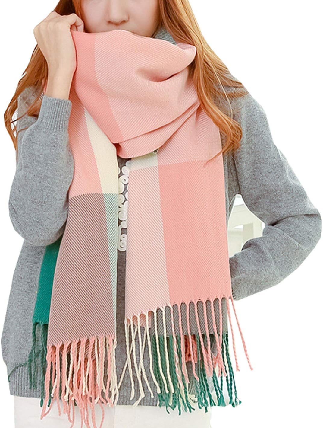 Bufanda de invierno para mujer MHB, larga, a cuadros, grande, bufandas ...