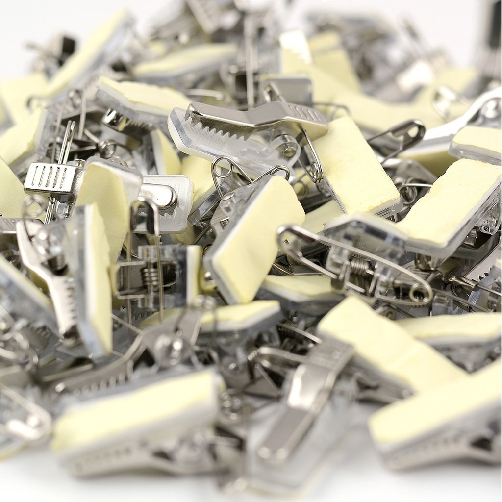 Pack of 100 SELF-ADHESIVE ID Badge CLIPS With Crocodile Clip Safety Pin ...
