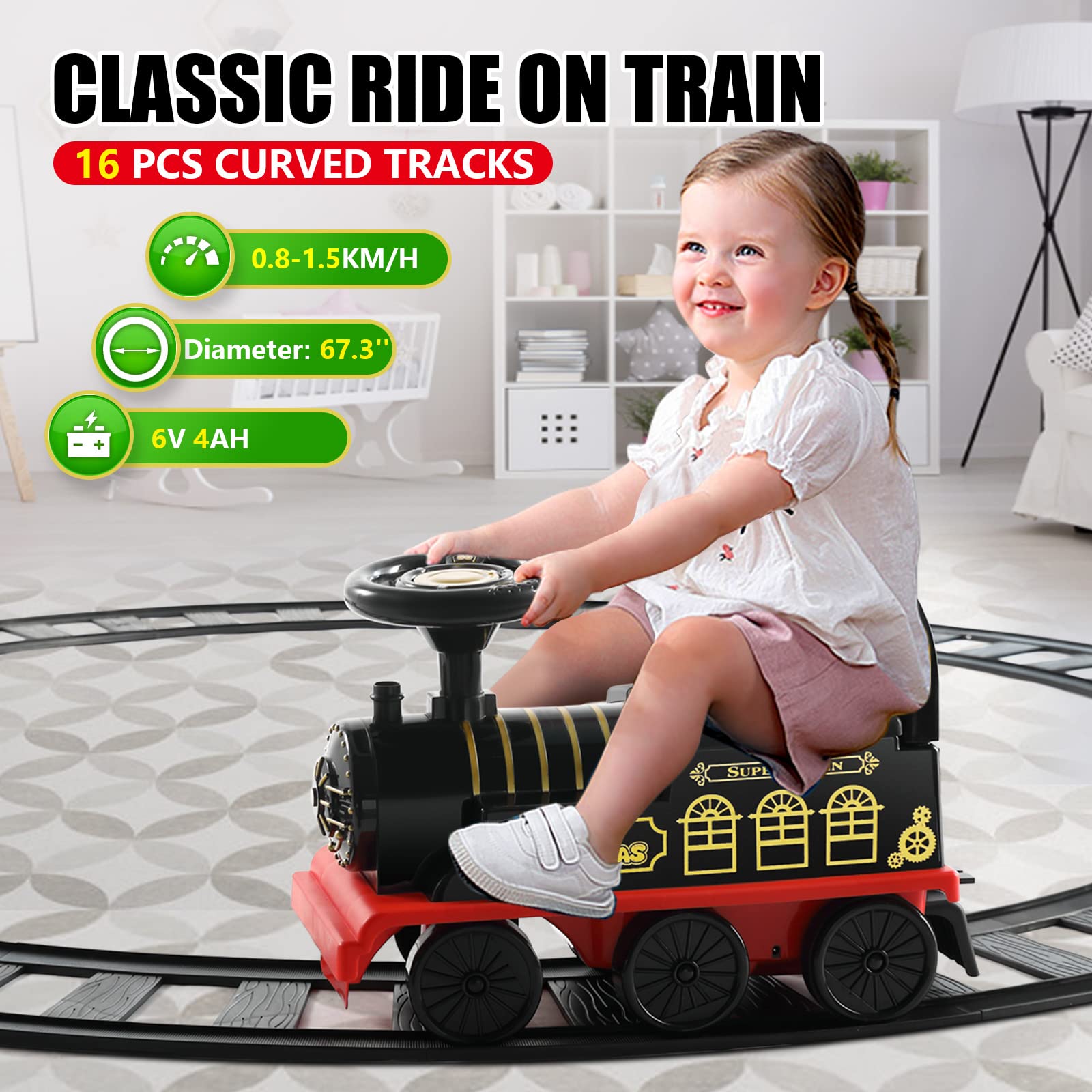 Mua JOYLDIAS 3-in-1 Ride On Train with 16pcs Curved Tracks, 6V Electric ...