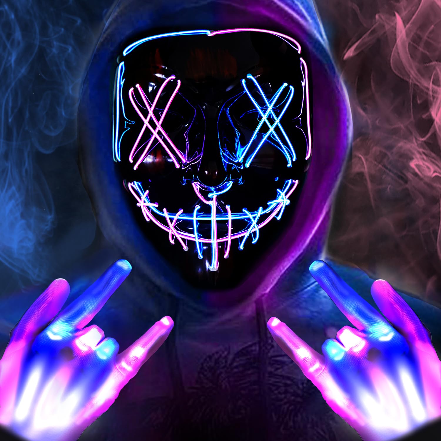 BOMLY Halloween Purge Mask Light Up Scary Masks with Glowing Gloves LED ...