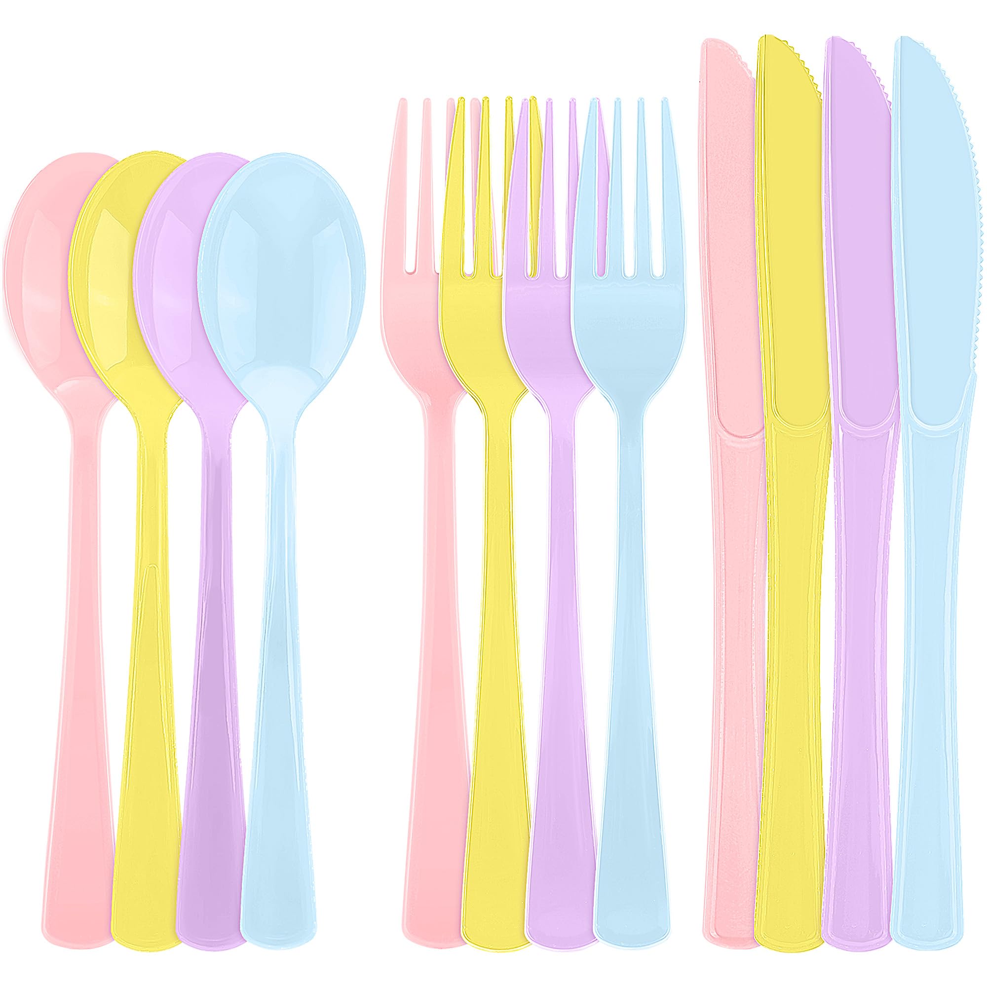 Kochorie 300 Pieces Pastel Plastic Silverware Heavy Duty Plastic ...