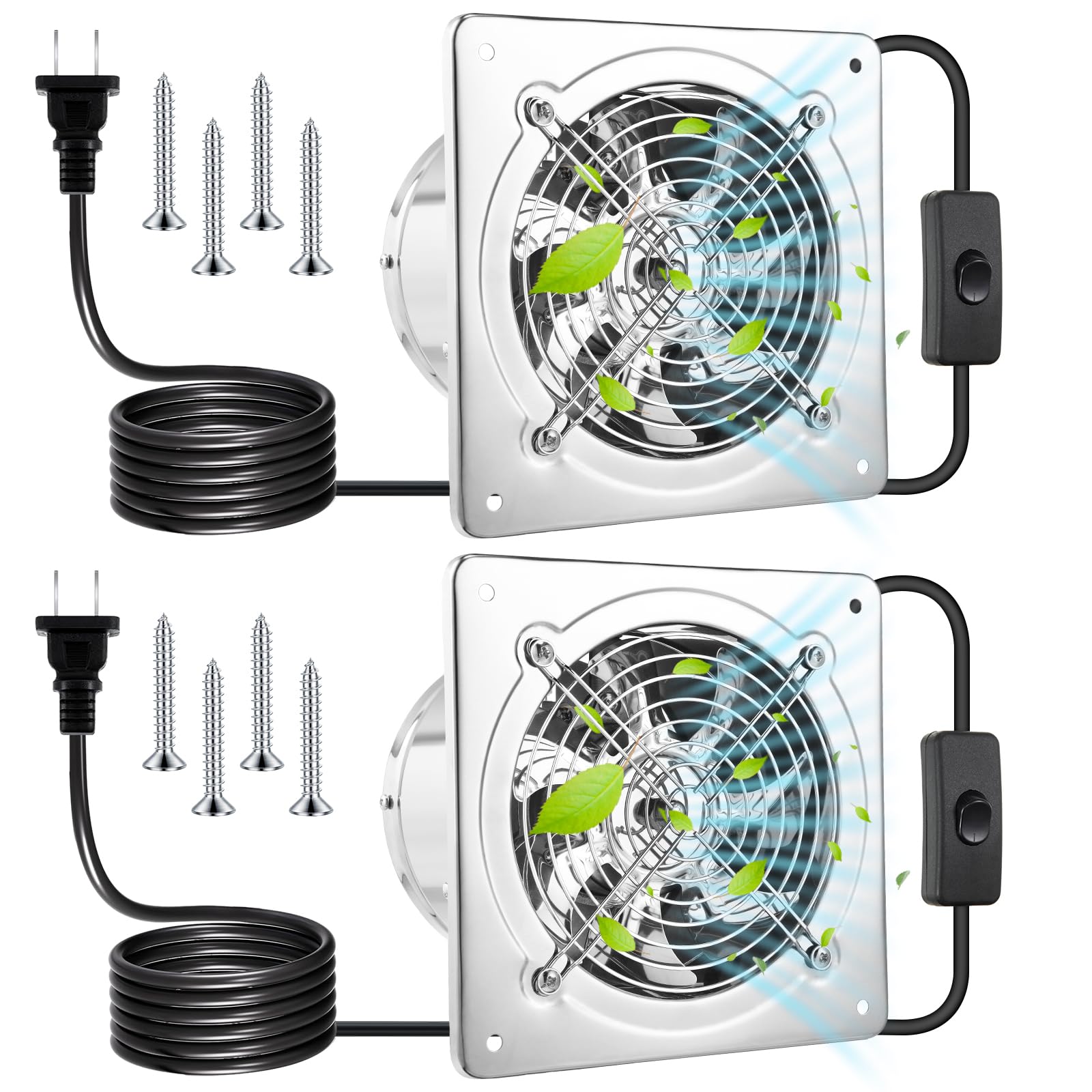 2 Pack 8 Inch Kitchen Exhaust Fan, 760CFM Metal Attic Exhaust Fan, 80W ...