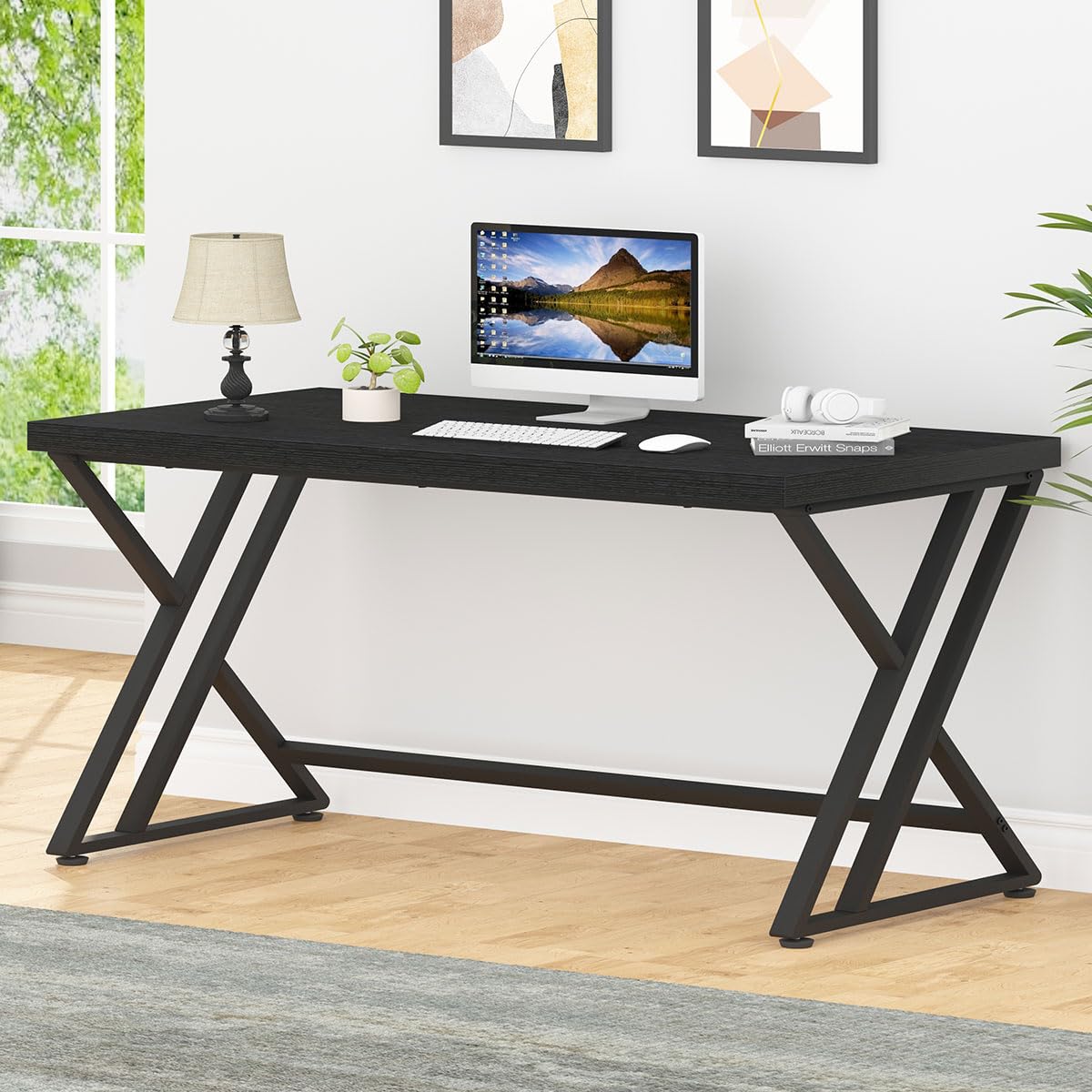 Mua LVB Modern Black Computer Desk, Long Industrial Home Office Desk ...