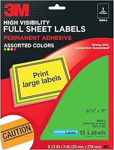 Amazon.com : 3M High Visibility Full Sheet Labels for Laser Printers ...