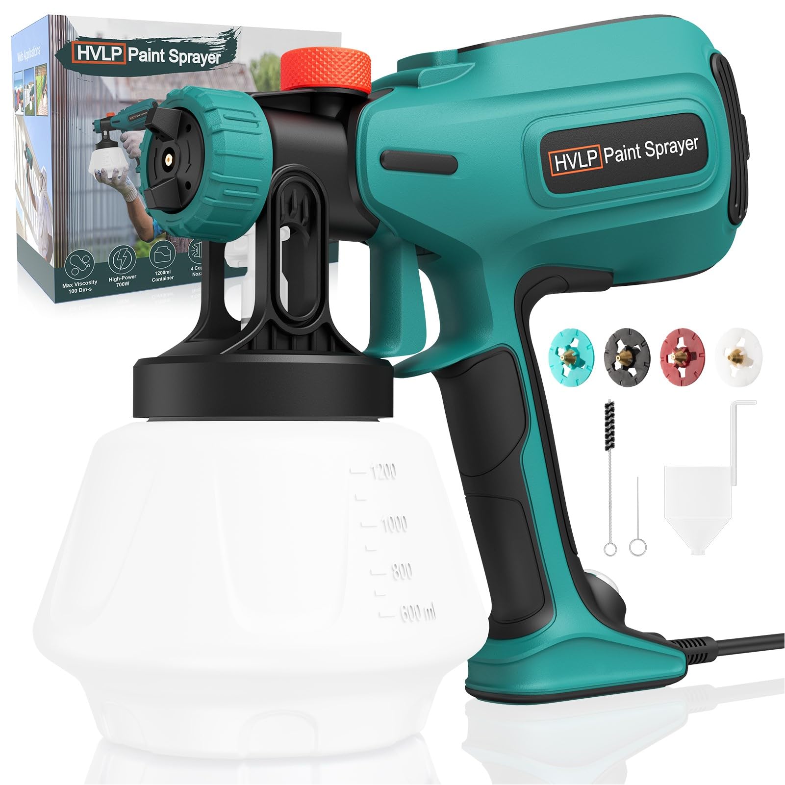 Paint-Sprayer, 700W HVLP Spray Gun, 2024 Upgraded, 4 Copper Nozzles & 3 ...