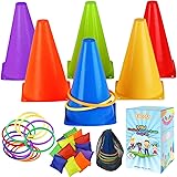 Amazon.com: 3 in 1 Carnival Games Set, Soft Plastic Cones Cornhole Bean Bags Ring Toss Games for ...