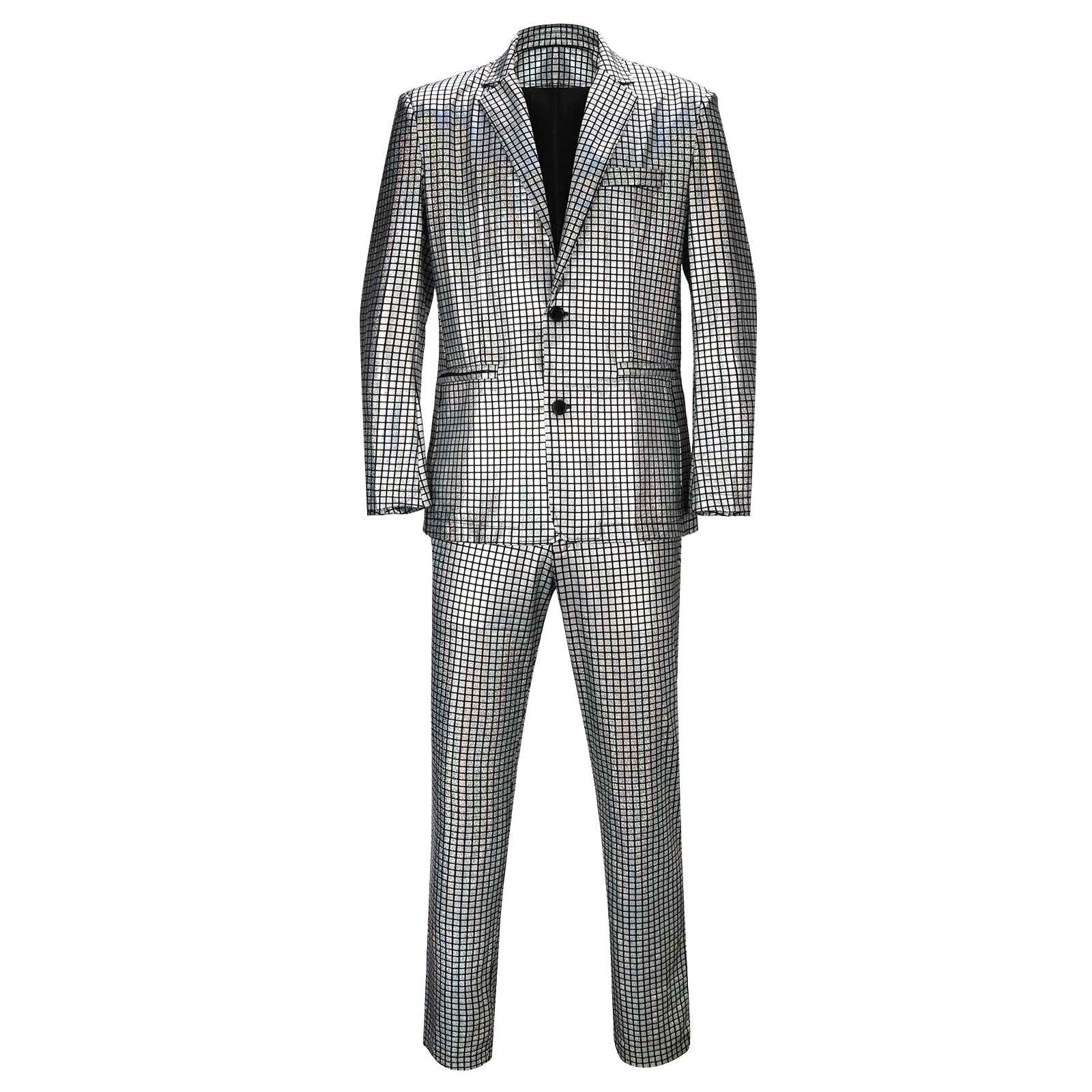 Men’s 2 Pieces Disco Costume Jacket Pants Outfit Set Adult 70s Shiny ...