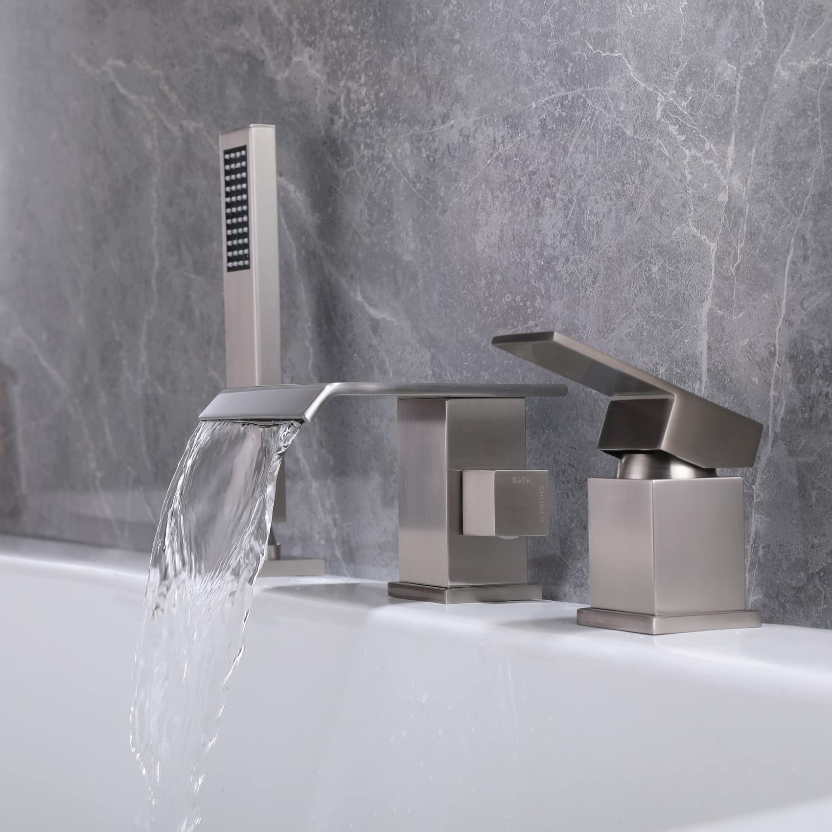 TapLong Modern Roman Tub Faucet with Hand Shower, Waterfall Deck Mount ...