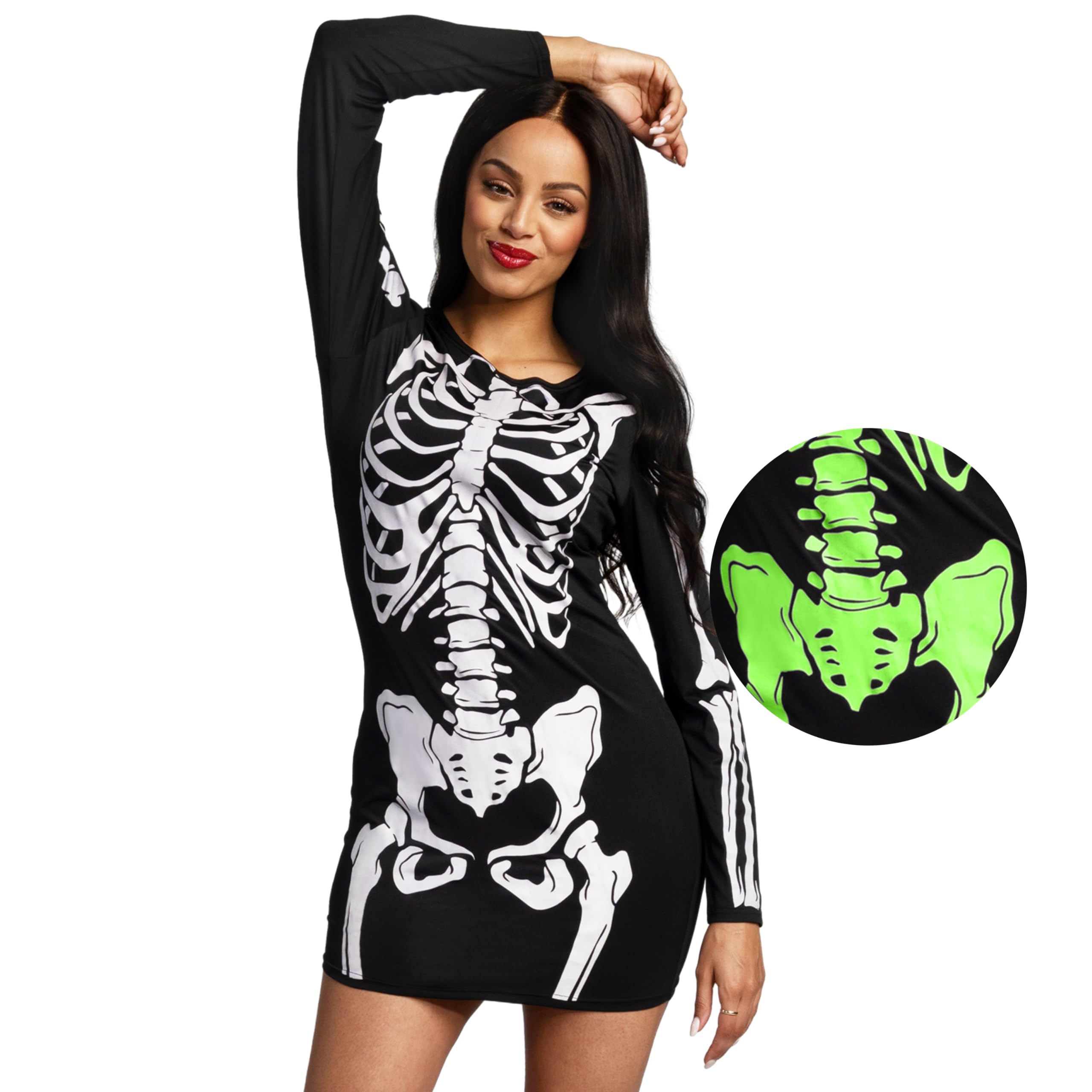 Spooktacular Creations Skeleton Dress Women, Halloween Glow in the Dark ...
