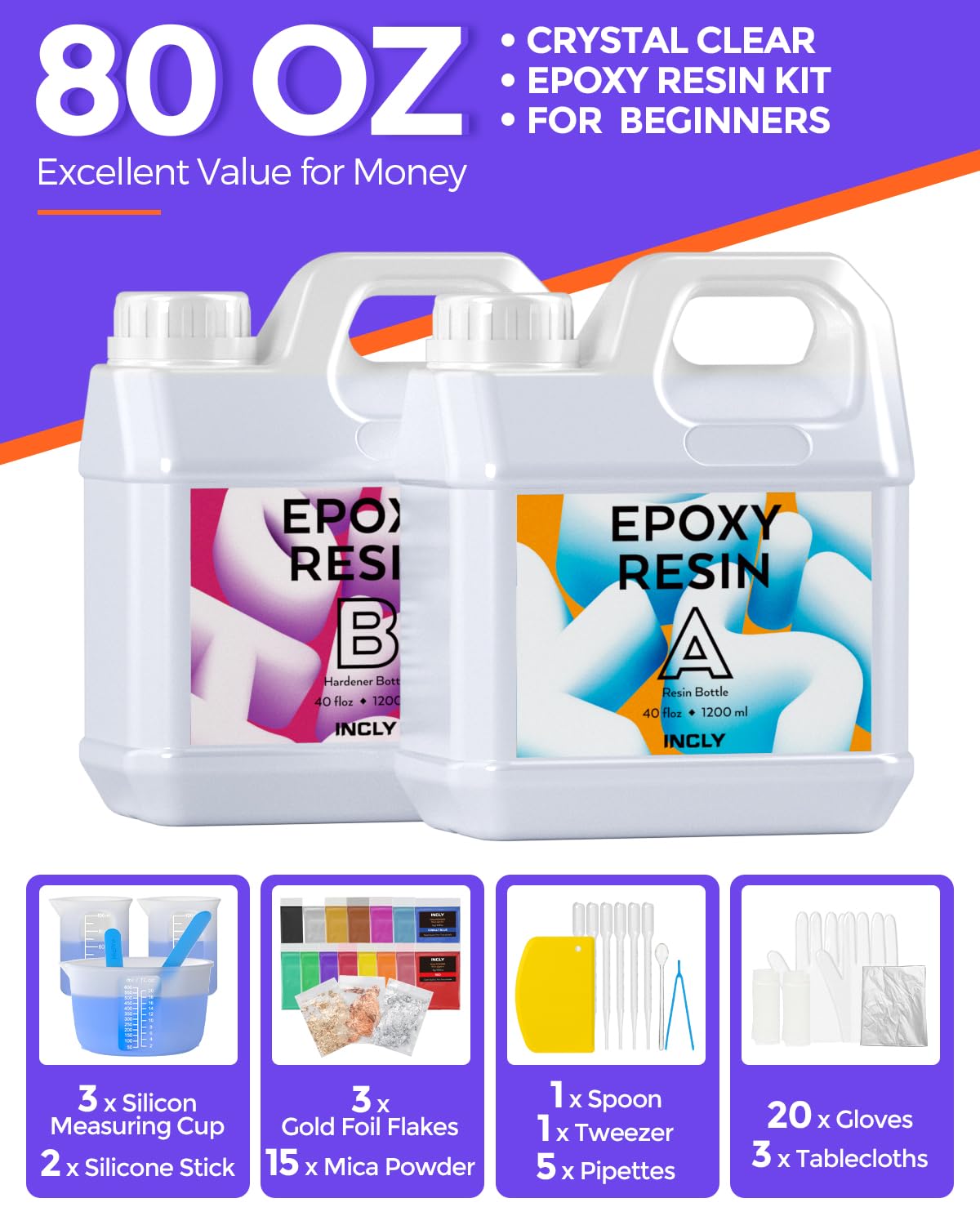 Mua INCLY 80oz Crystal Clear Epoxy Resin Kit, Bubbles Free Epoxy Resin ...