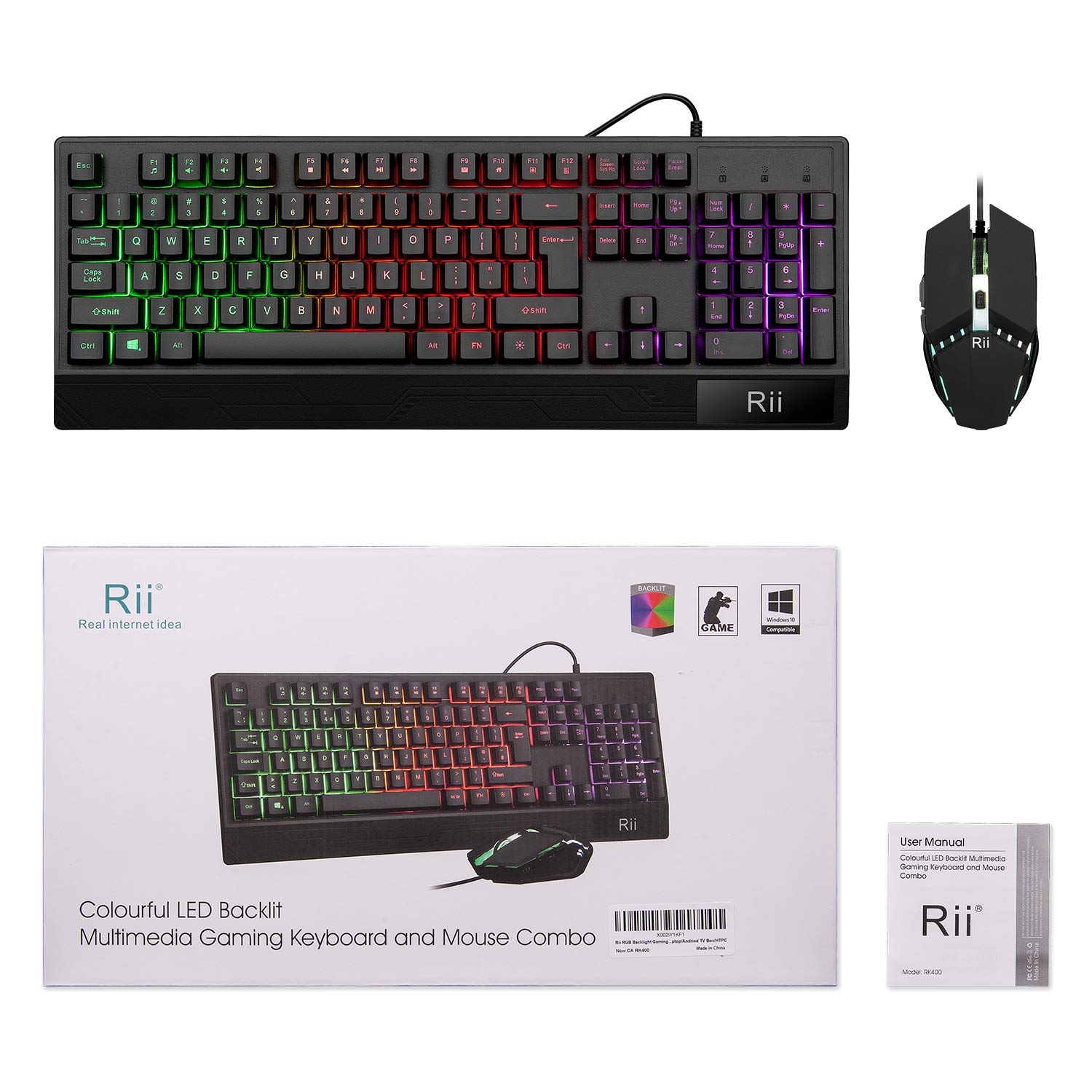 Rii RK400 RGB Gaming Keyboard And Mouse Combo ,Wired Mechanical Feel 3 ...