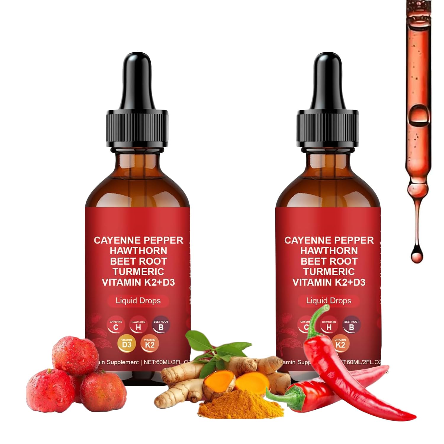 Natural Extracts, Aeluro Cayenne Pepper Drops with Hawthorn & Beet Root - 60ml, 2pc Natural ...