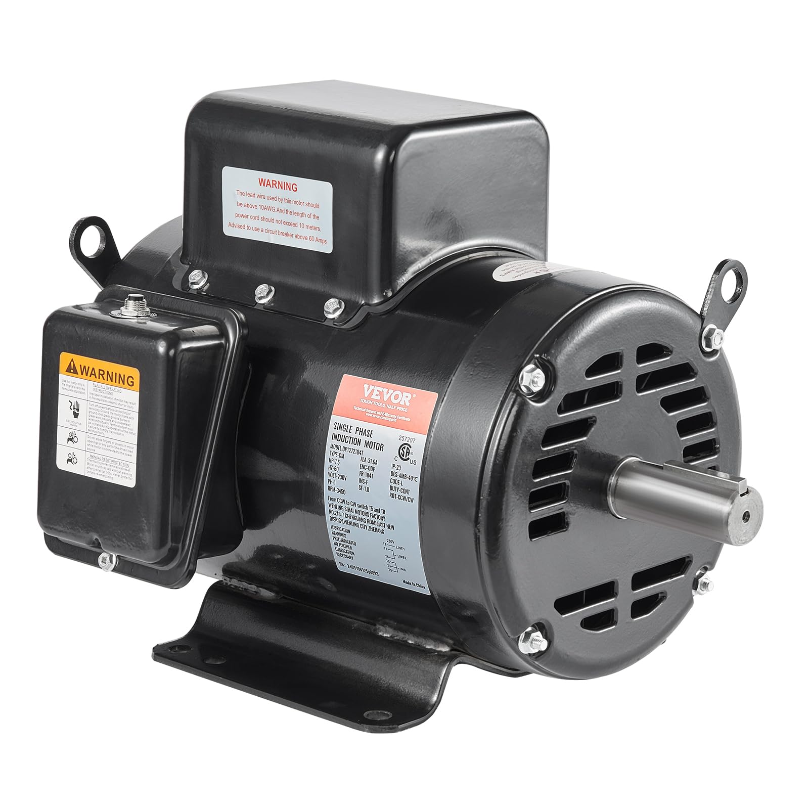 VEVOR 7.5HP Air Compressor Motor, 230V 31.6 Amps Electric Motor ...