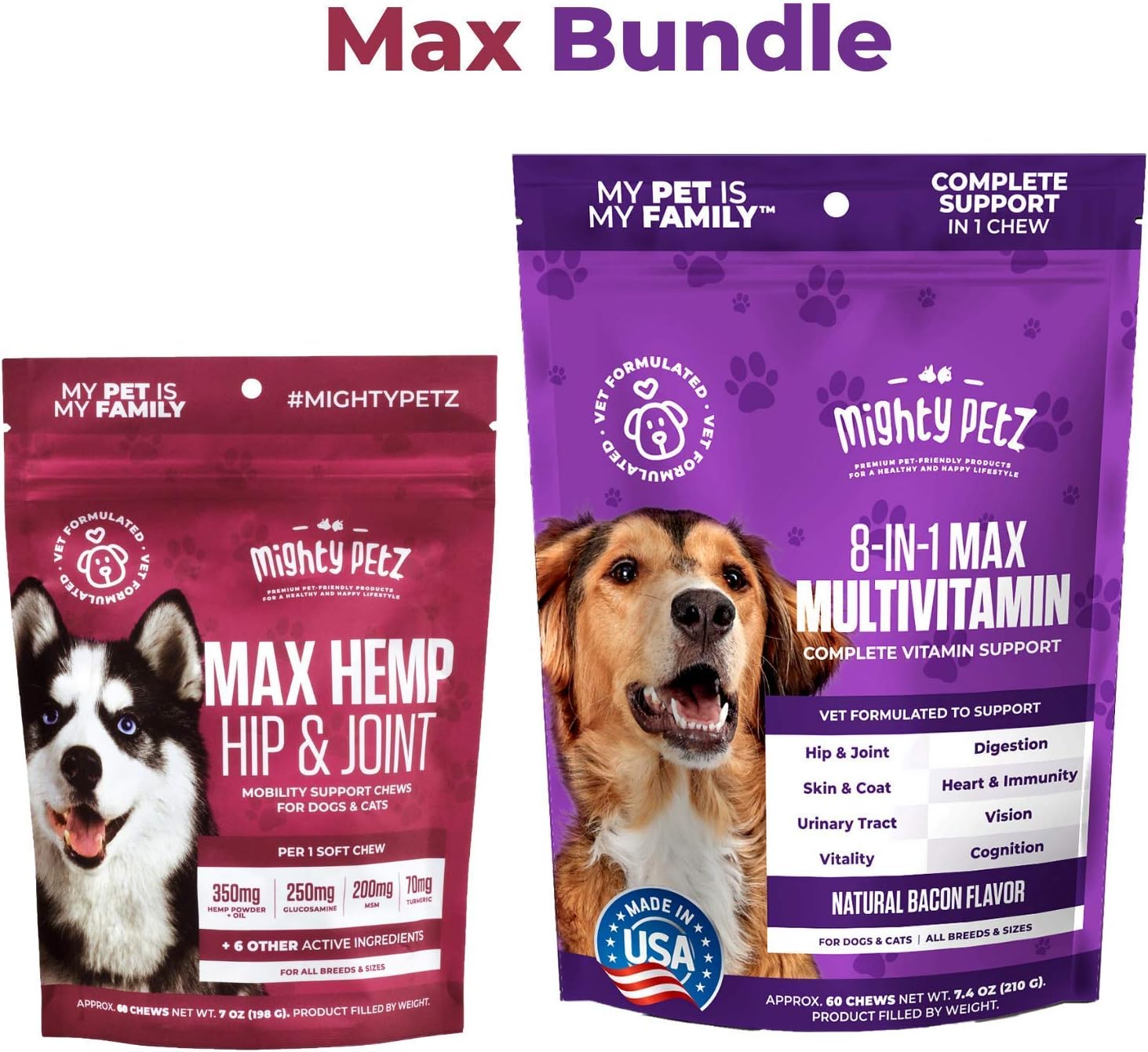 Amazon.com : Mighty Petz MAX Dog Multivitamin and MAX Hemp Glucosamine ...