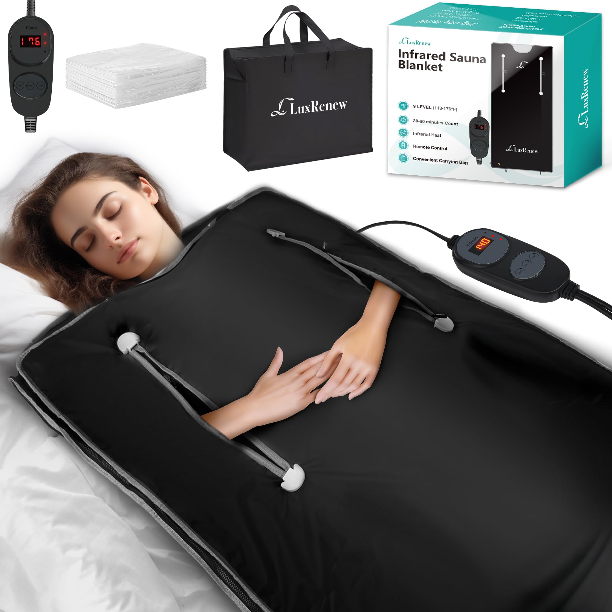 LuxRenew Pro Infrared Sauna Blanket, Far Infrared Sauna for Home Detox ...