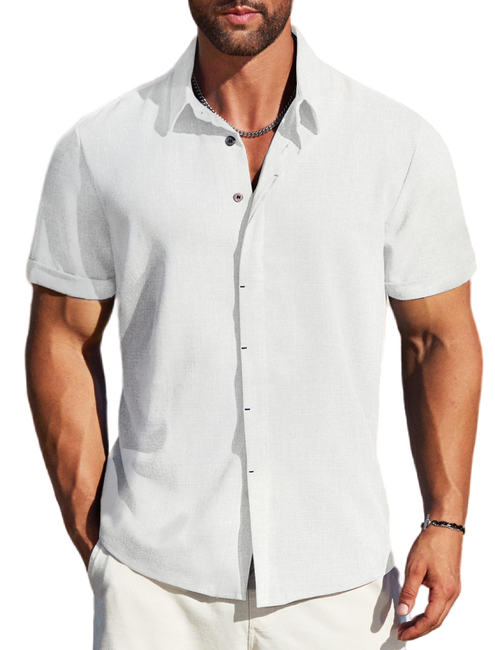 MAPICK Summer Shirts for Men Beach Linen Button Down Casual Shirt Short ...