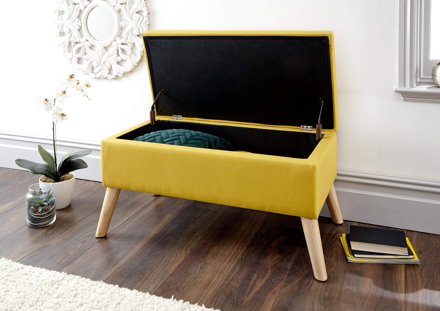 Home Source Mustard Ottoman Seat with a Large Lift Up Lid Storage ...