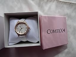 COMTEX Ladies Watches Rose Gold Tone with White Leather Strap Fashion ...