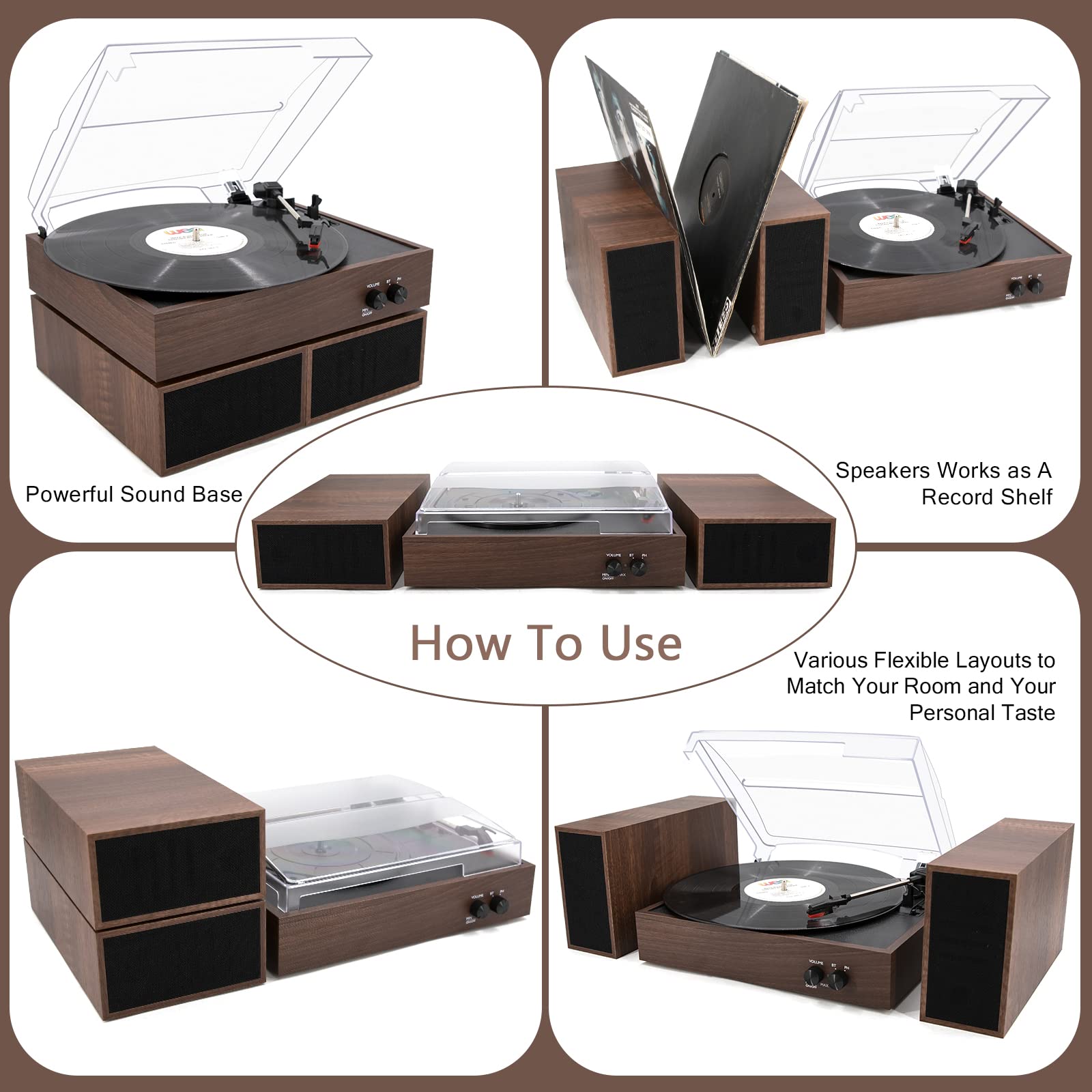 Mua Wireless Turntable with Stereo Bookshelf Speakers, 3 Speed Vintage ...