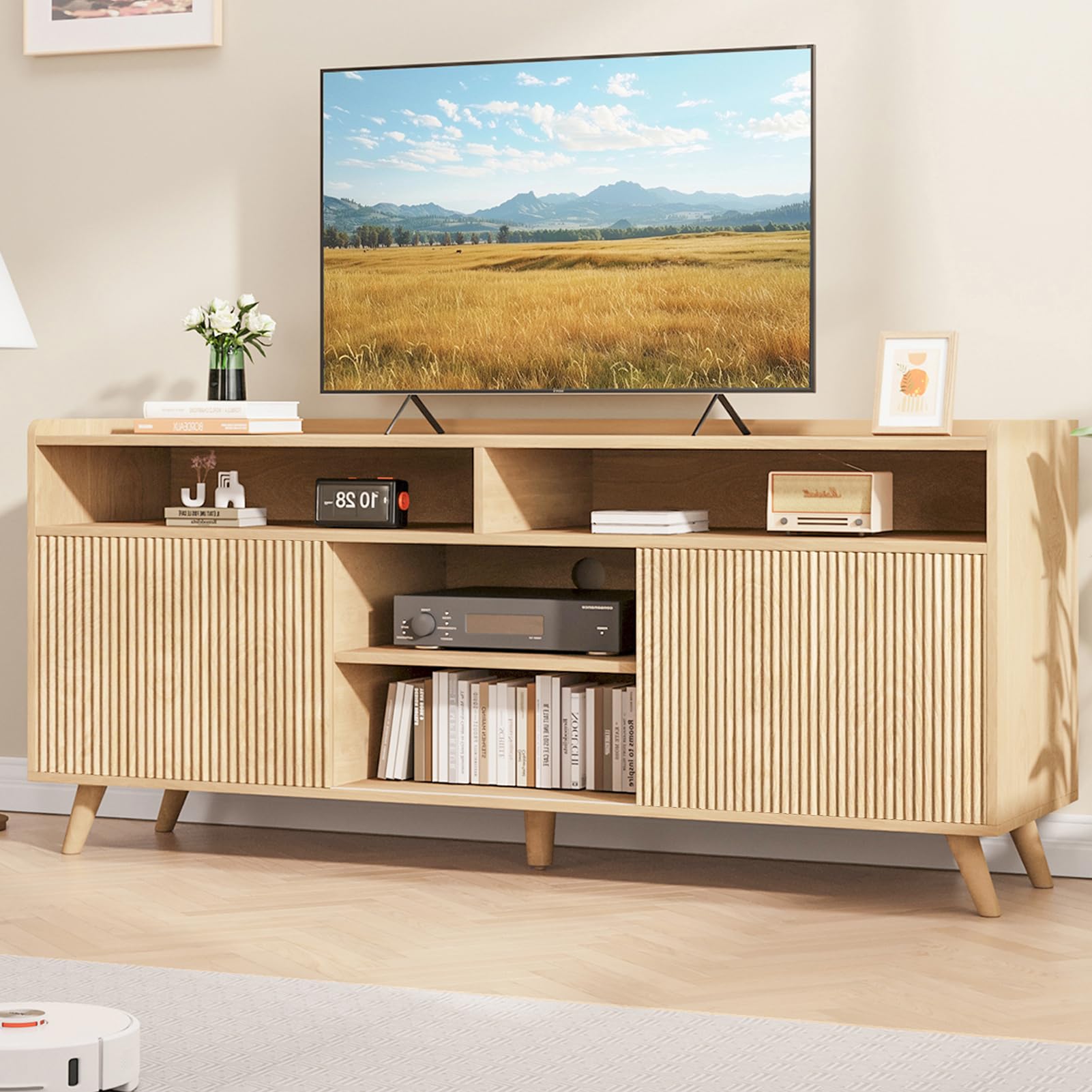 Jocoevol Fluted TV Stand for 65 inch TV Boho Entertainment Center with ...