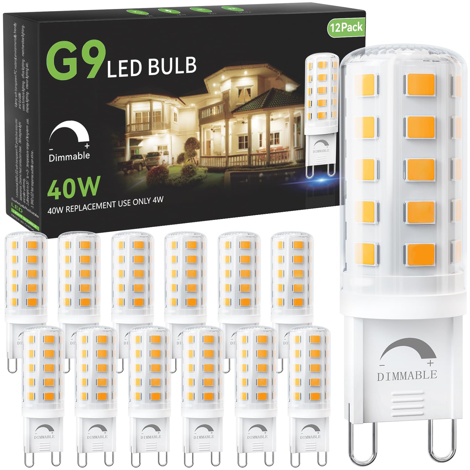 TJOY 12 Pack Dimmable G9 LED Bulb 4W Equivalent 40 Watt, 3000K Soft Warm White, T4 G9 Bi-pin ...