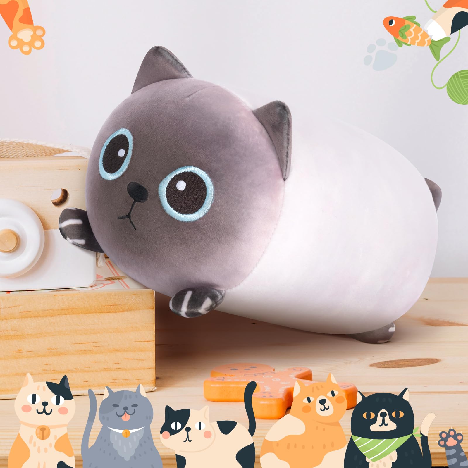 Mua Cute Cat Plush Pillow, Kawaii Plushies Siamese Cat Stuffed Toy ...