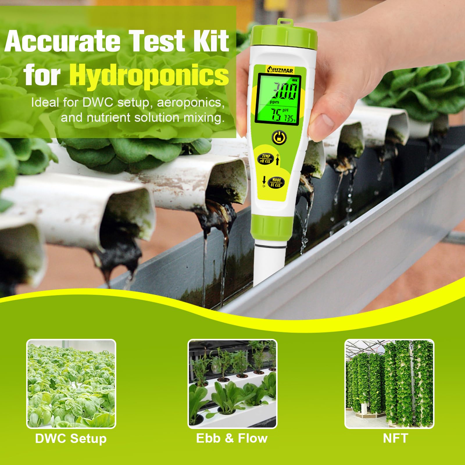 UIUZMAR PH EC Meter For Water Hydroponics PPM And PH Meter For Nutrients Measure PH PPM ...
