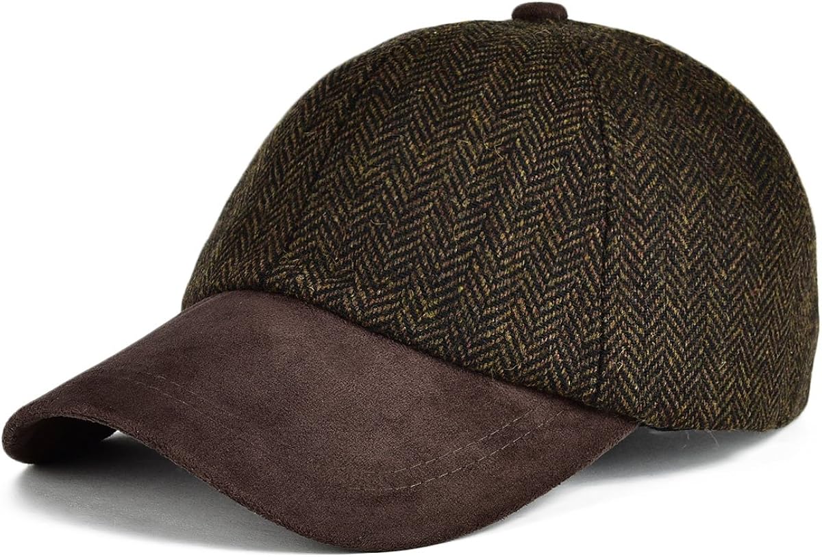 VOBOOM Men's Wool Blend Baseball Cap Herringbone Tweed Ball Cap Check ...