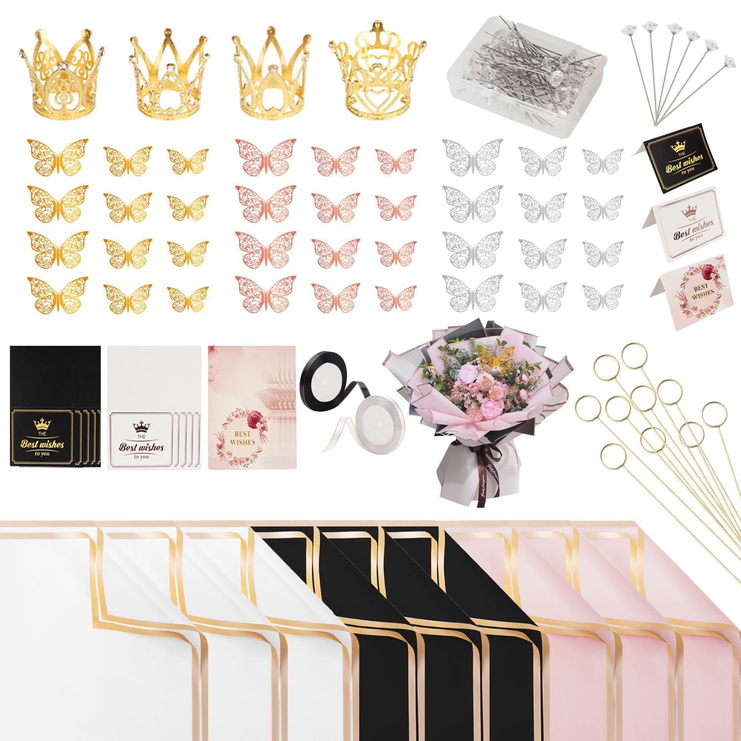 30 Sheet Flower Wrapping Paper, 3 Color Floral Paper,Waterproof Floral ...