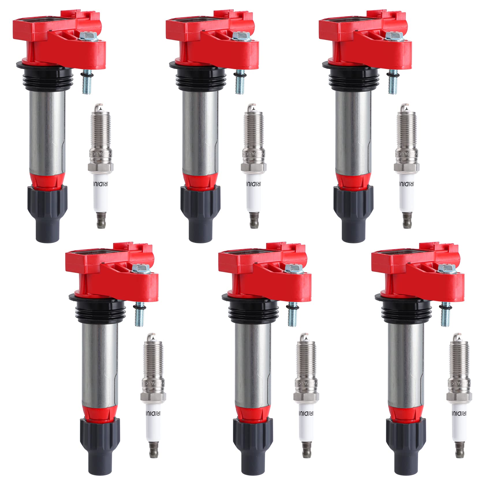Pindex 6 Pack Ignition Coils and Iridium Spark Plugs,UF569 41-109 Coil ...