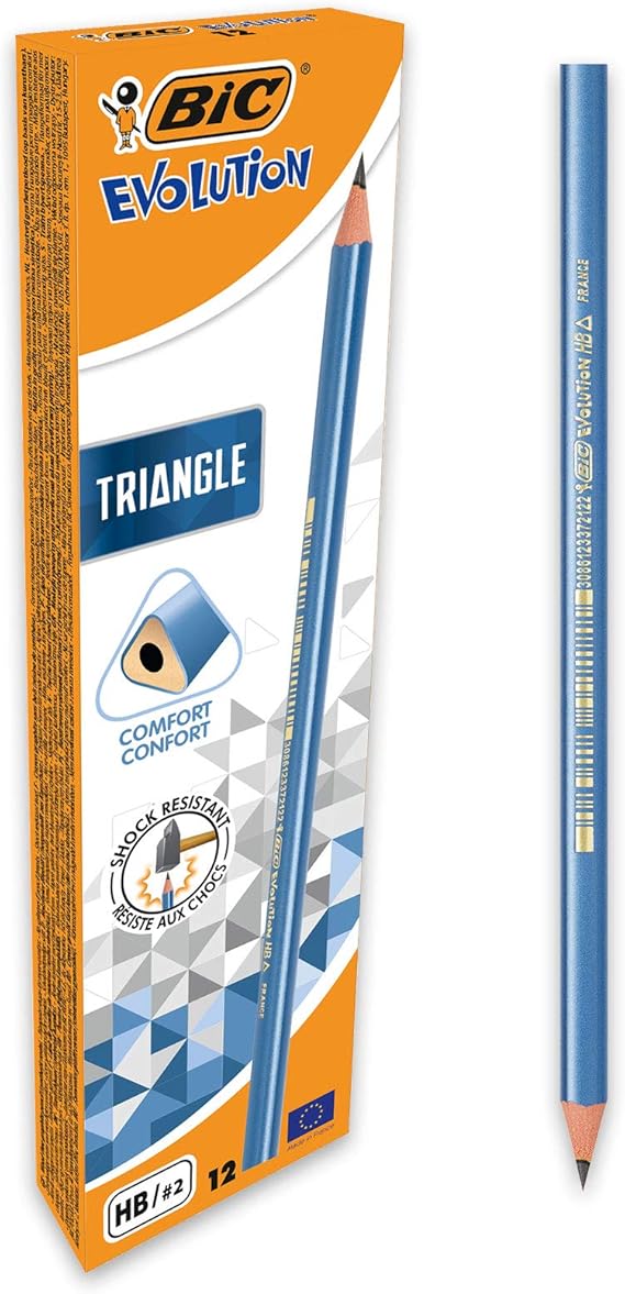 BIC Evolution Triangle Crayons à Papier Triangulaires - HB, Boîte de 12 ...