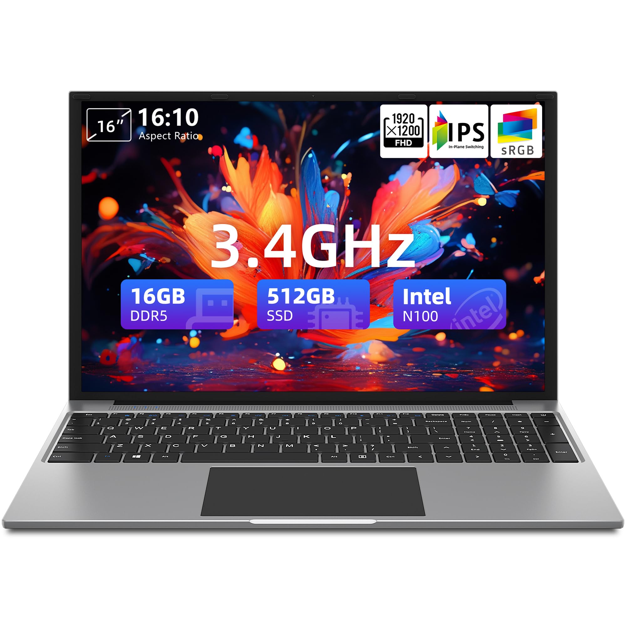 Mua Laptop 16”, 16GB DDR5 512GB SSD, Quad Core N100 CPU(Up to 3.4GHz ...