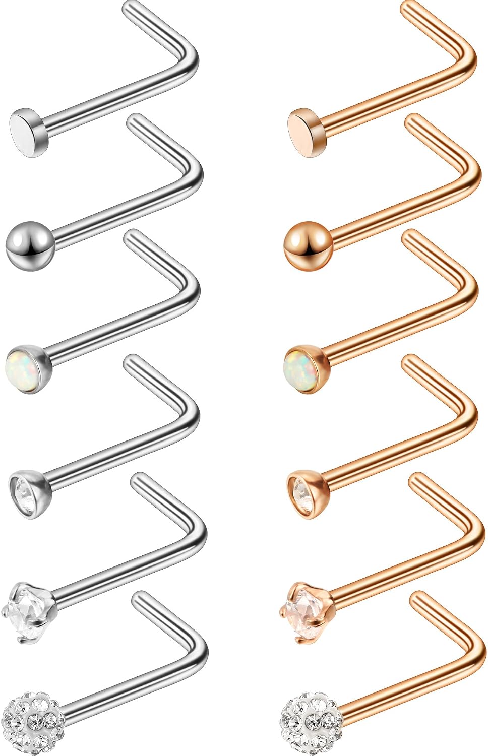 12 Pieces 20 Gauge 316L Stainless Steel Nose Stud L Shaped Labret Bone ...