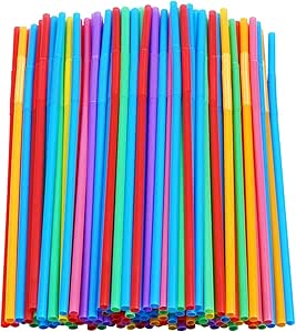 Amazon.com: 200 Pcs Colorful Plastic Long Flexible Straws.(0.23 ...