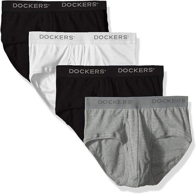 Dockers Men's 4-Pack Cotton Classic Fit Brief, White/Black/Grey, X ...