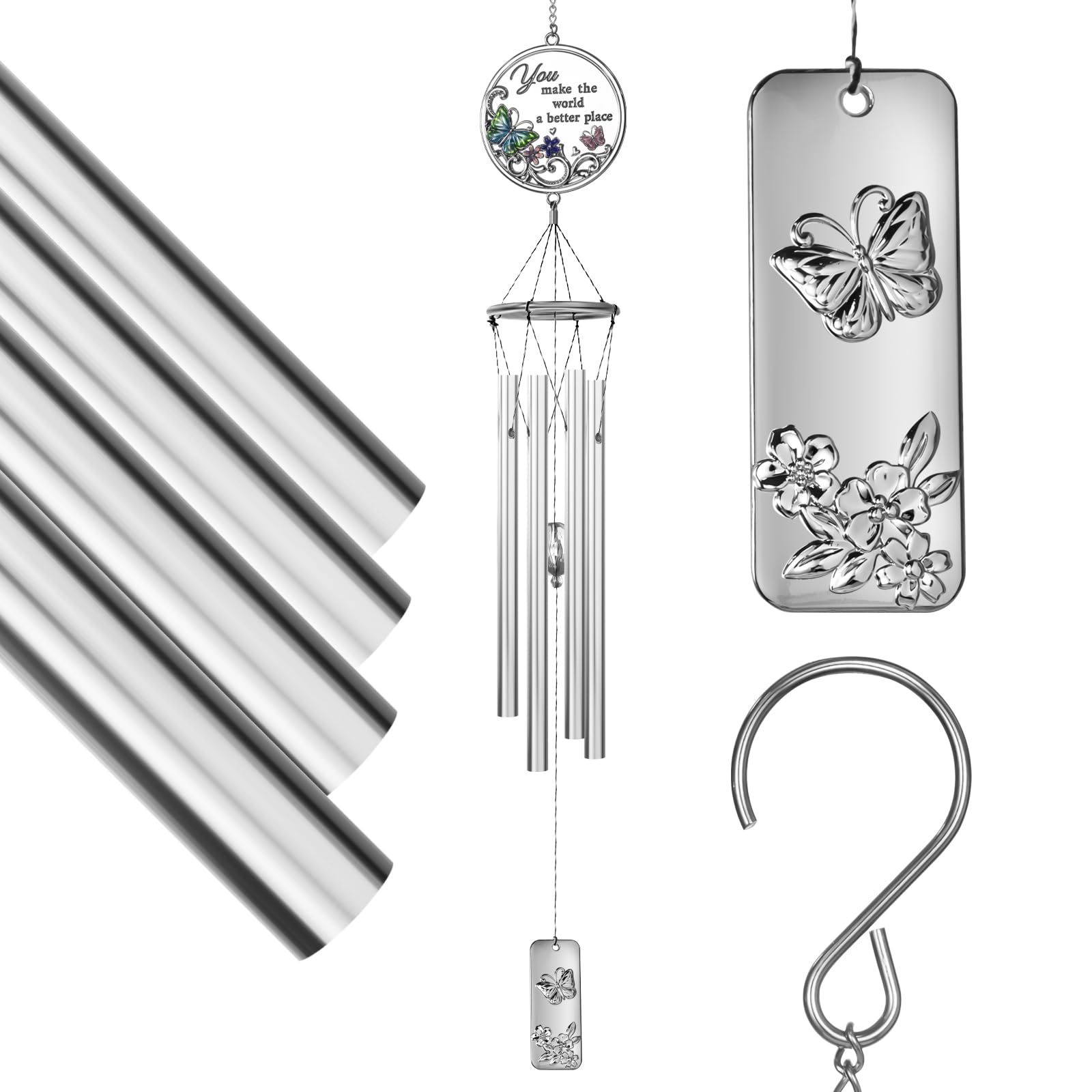 Kingtto Outdoors Butterfly Wind Chimes Sympathy Memorial for Loss of ...