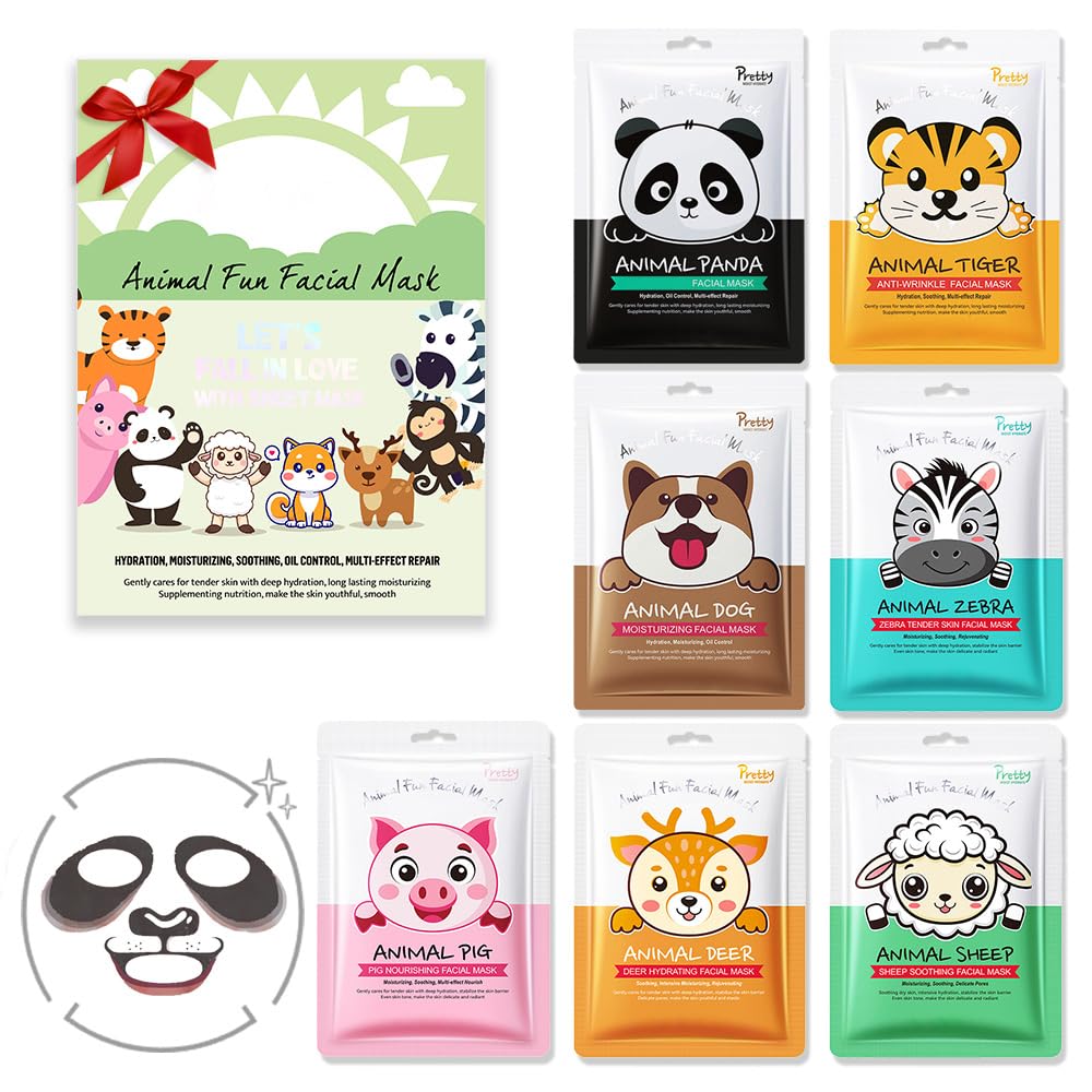 evpct 7 Pack Animal Face Masks Skincare for Kids Spa, Kid Girls Animal ...