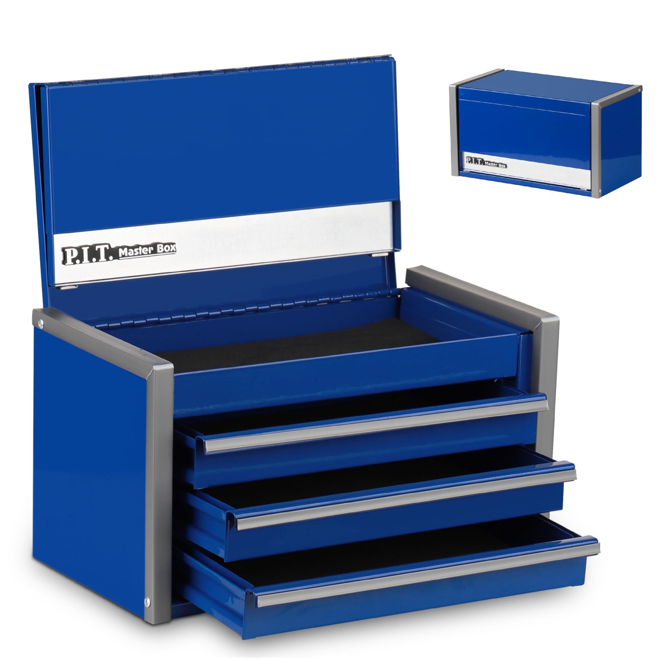 P.I.T. Mini Blue Tool Box, Portable 3 Drawer Steel Stackable Tool Box ...