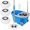 Amazon.com: Mop and Bucket with Wringer Set on Wheels, 360 Spinning Mop Bucket Floor Cleaning ...