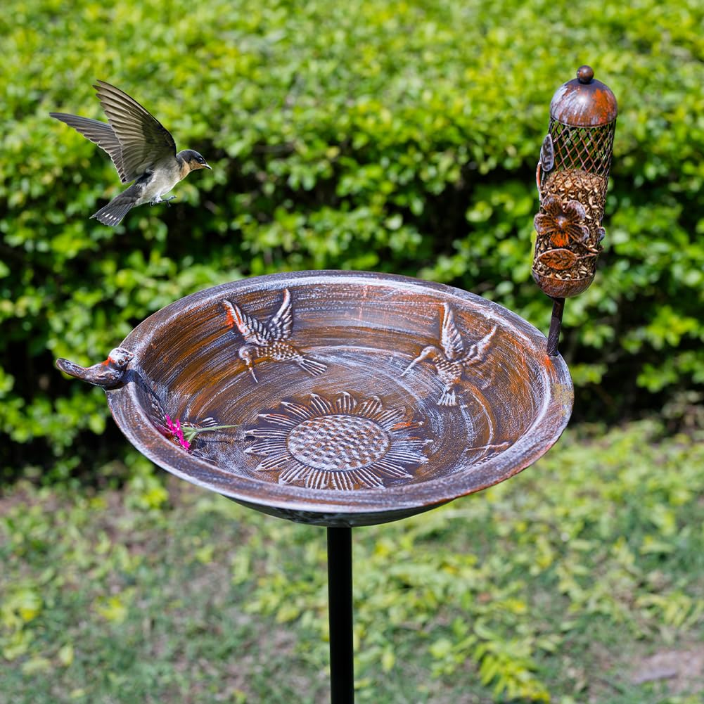 Qipade Metal Bird Bath with Garden Stake, 13" Lightweight Birdbath with ...