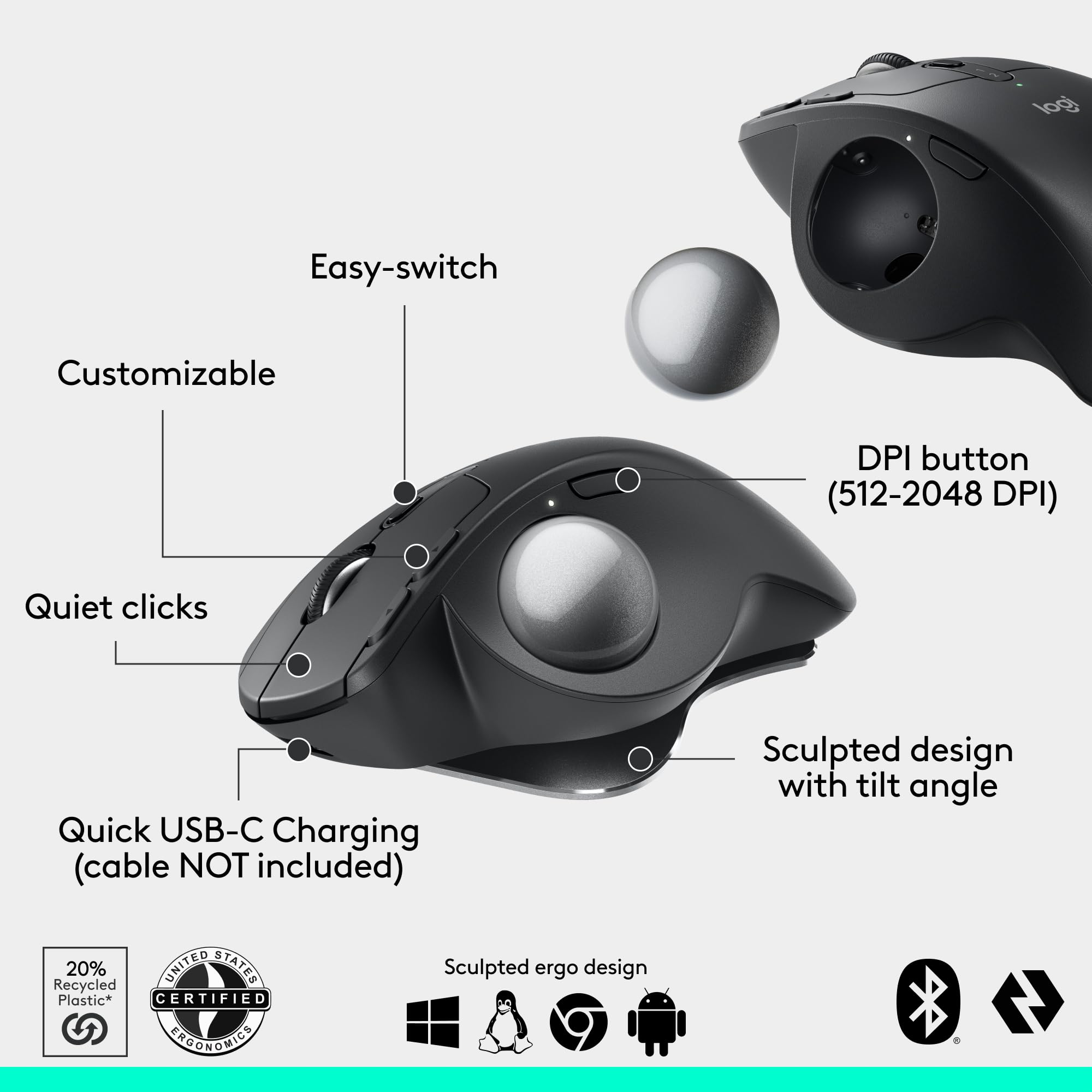 Mua Logitech MX Ergo S Advanced Wireless Trackball Mouse, USB-C ...