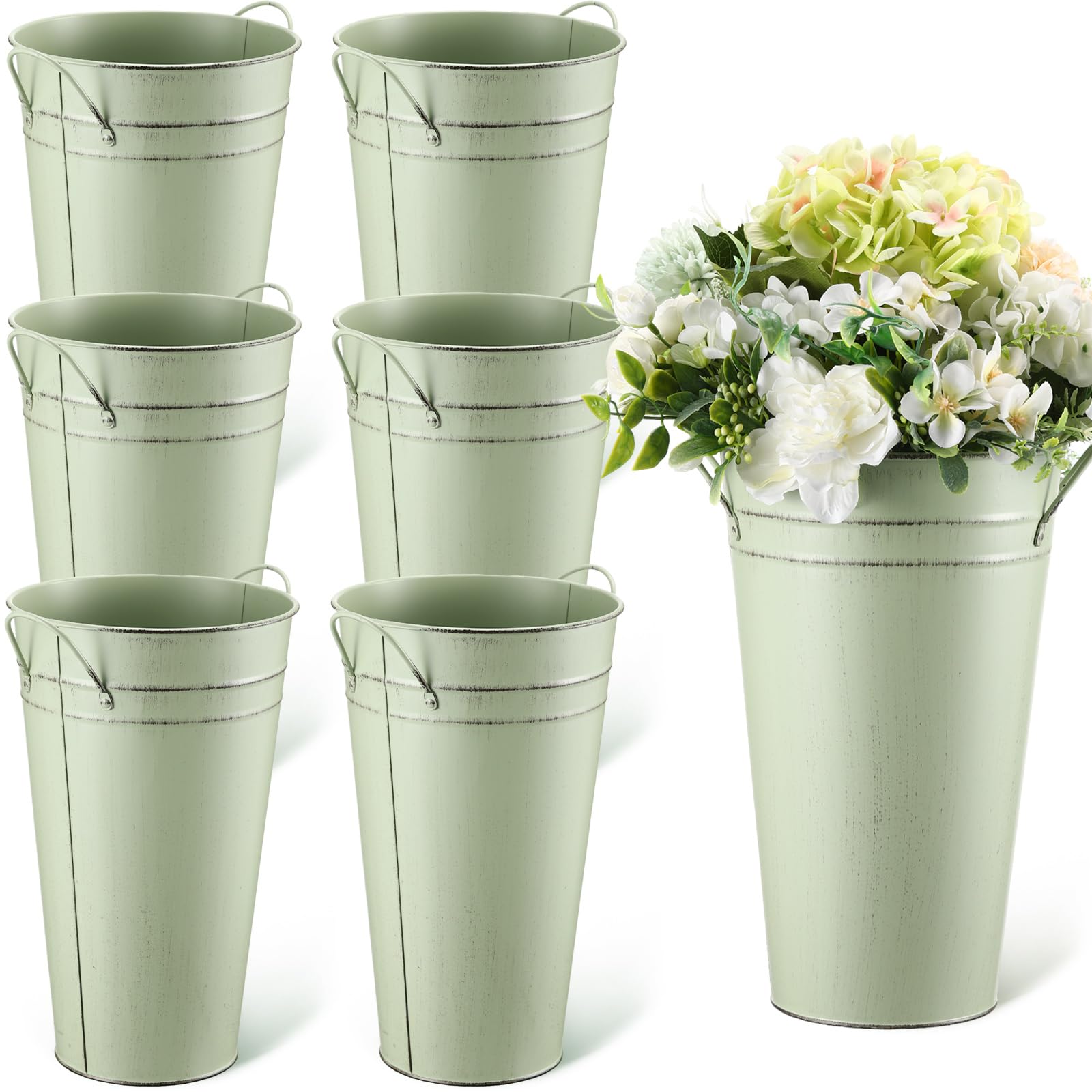 Irenare 12 Inch Vintage Galvanized Flower Bucket Metal Flower Vase ...