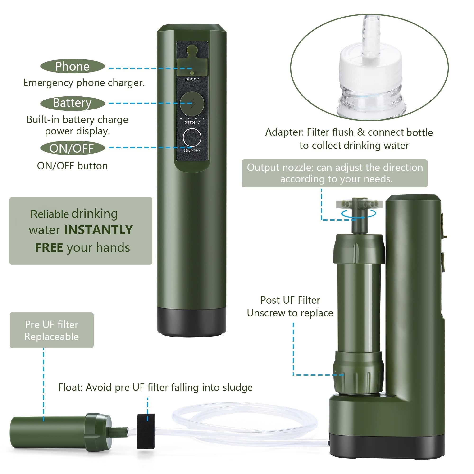 Mua Pro Electric Water Purifier Survival w/Hand Pump, Portable Water ...