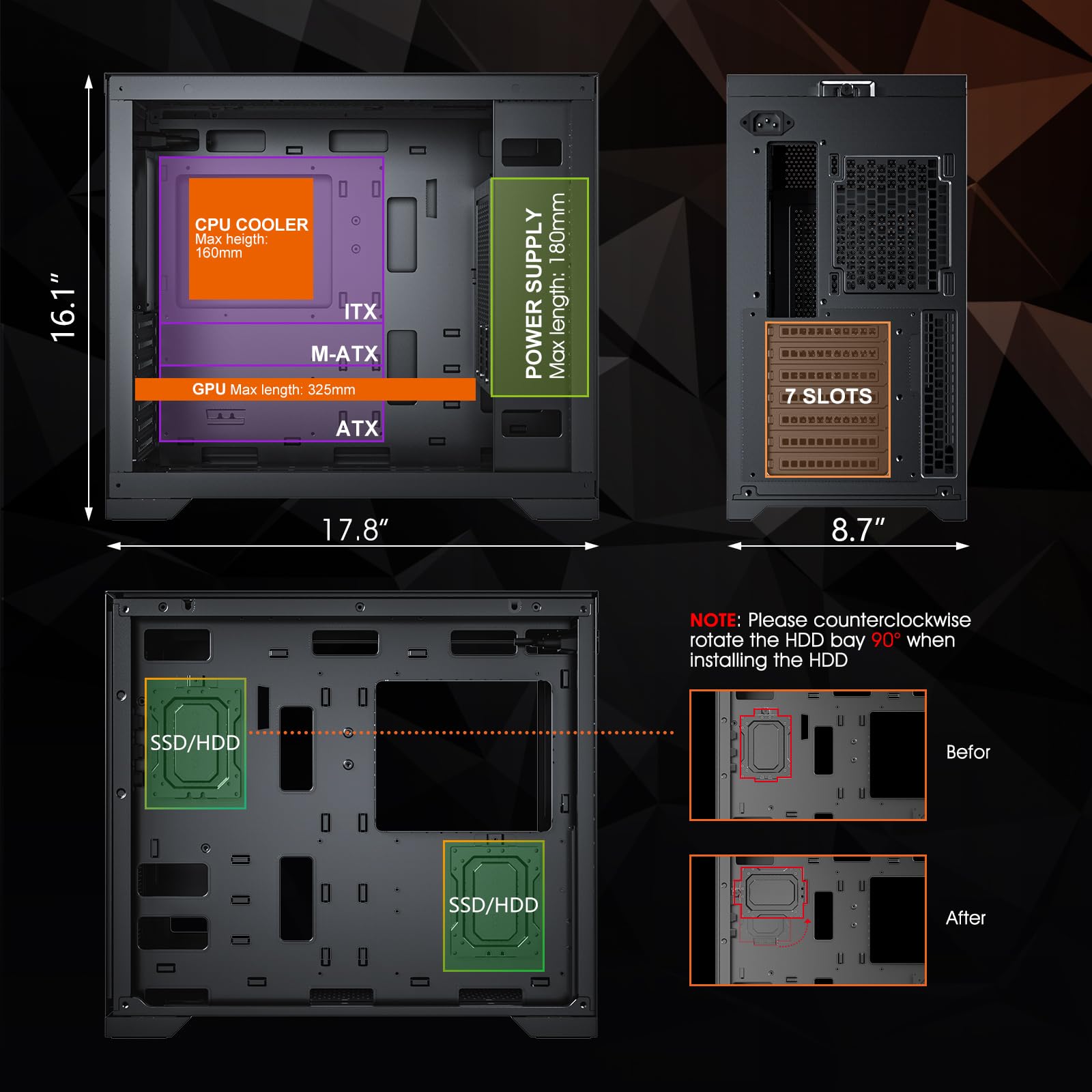 Vetroo AL-MESH-7C Compact ATX PC Case, Front Power Supply, Top 360mm ...
