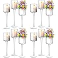 Amazon.com: 12 Pcs Glass Candle Holder Tall Tea Lights Candle Holder ...