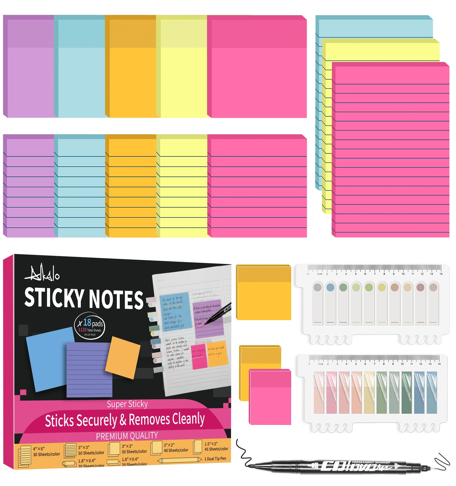 Sticky Notes,1120 Sheets Sticky Notes with Pen, Annotation Kit, Self ...