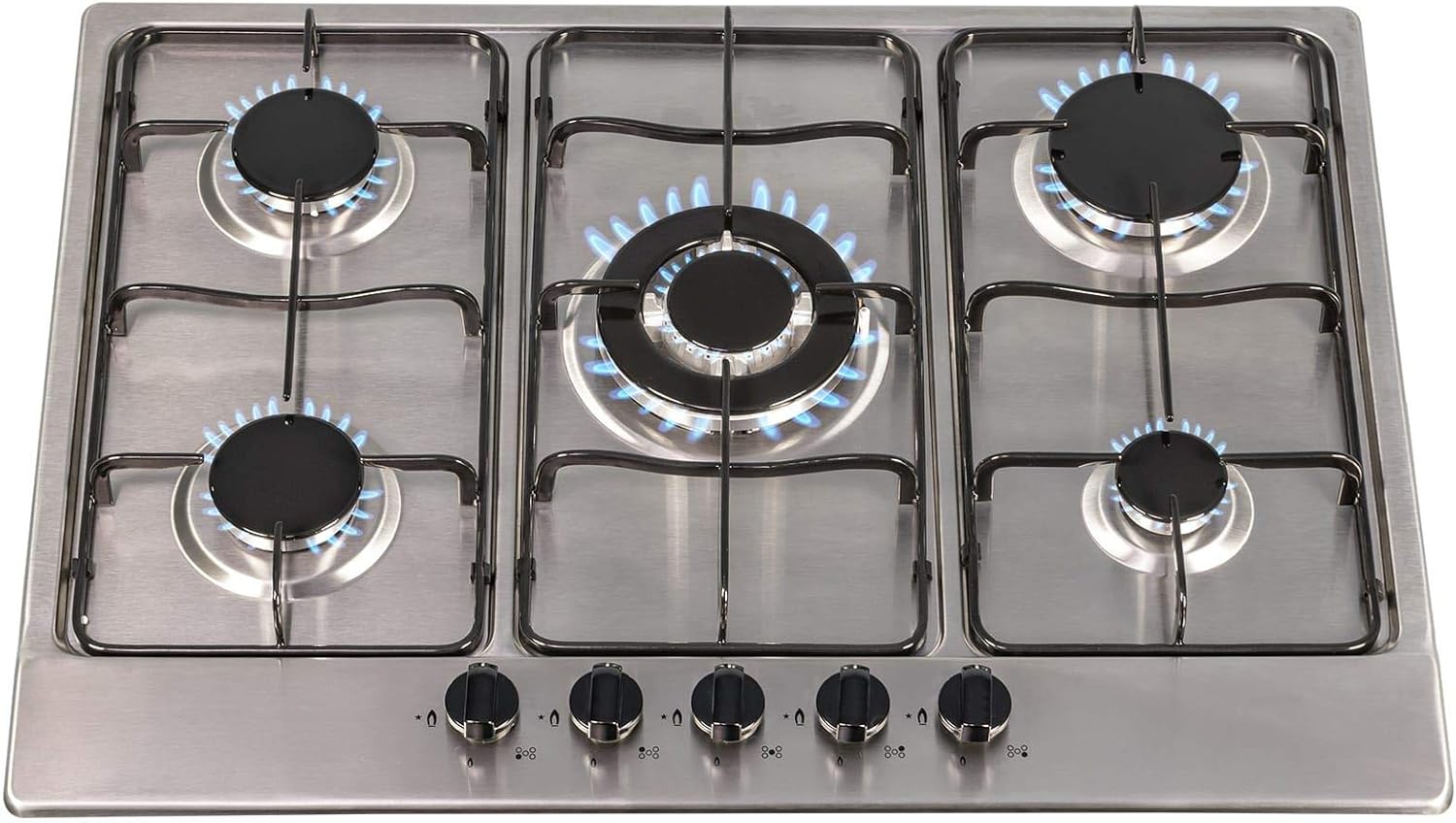 SIA AMZSSG702SS 70cm 5 Burner Gas Hob In Stainless Steel With Enamel ...