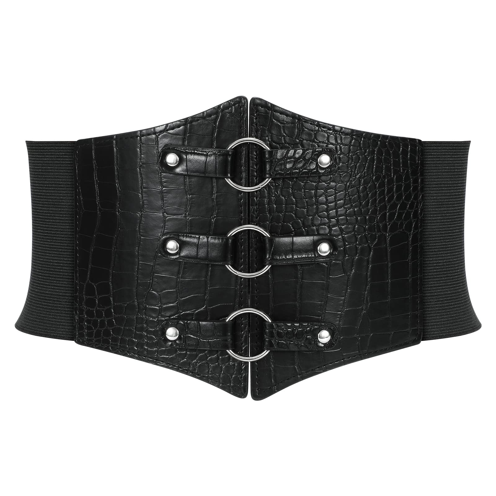 JKEEMI Women Corset Belt Metal O-Ring Heart-Ring Wide Elastic Waspie ...